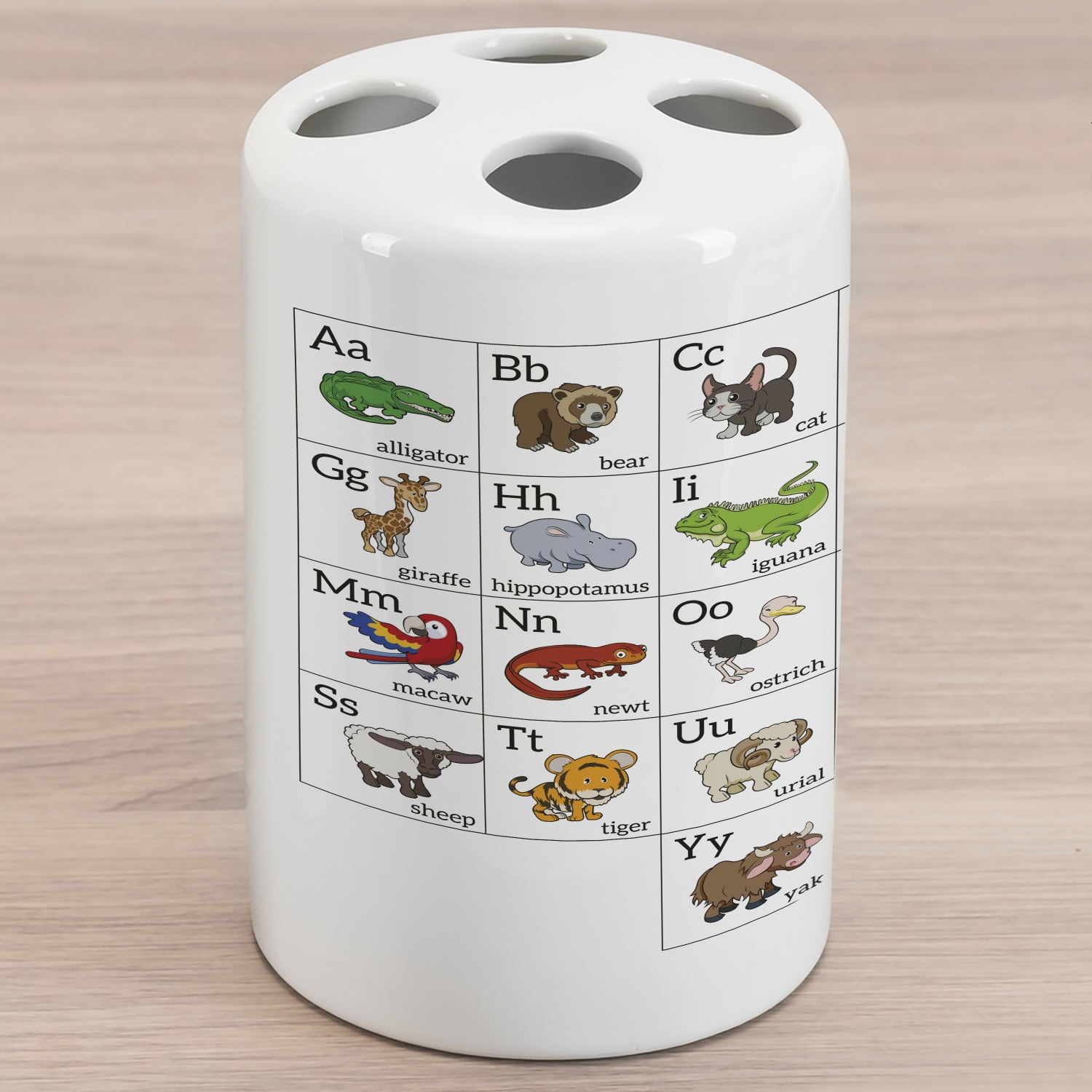 ABC Ceramic Toothbrush Holder, Alphabet Learning Chart Cartoon Animals ...