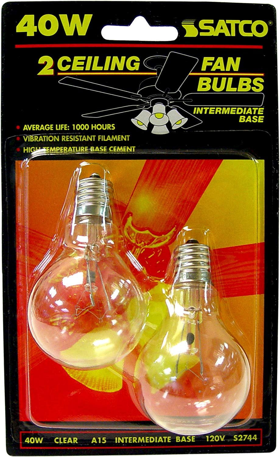 Satco S2744 120V Intermediate Base 40-Watt A15 Light Bulb, Clear ...