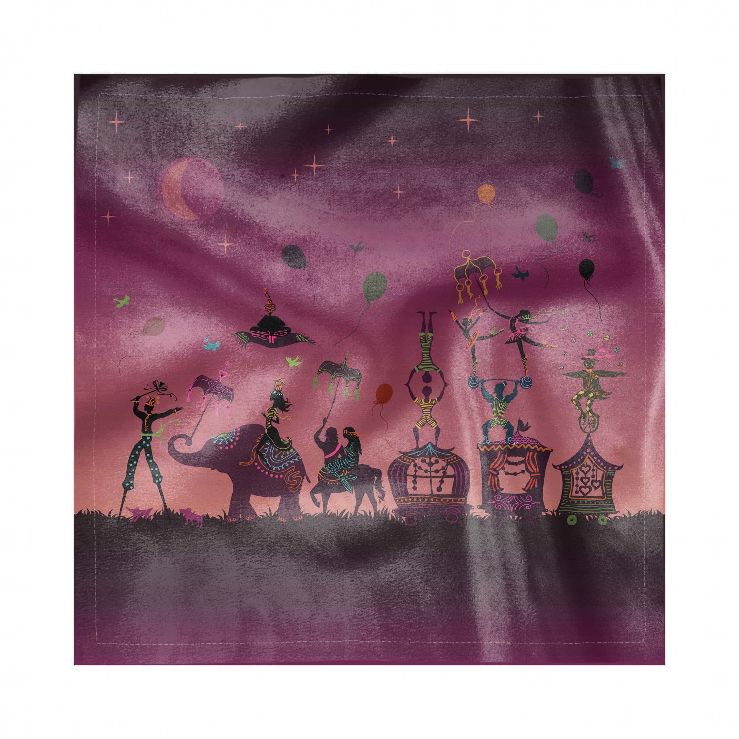 Circus Decorative Satin Napkins Set Of 4 Circus Crowd Travelling At