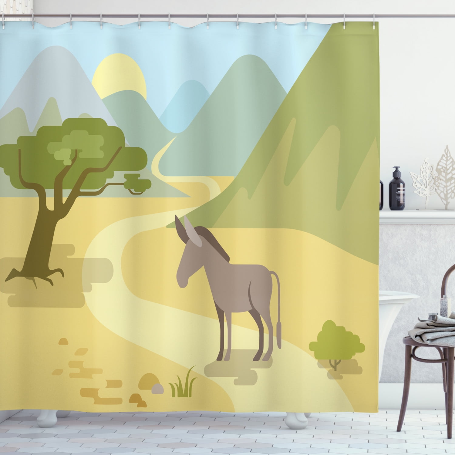 Ambesonne Donkey Shower Curtain, Wildlife Habitat Flat Design, 69"Wx84 ...