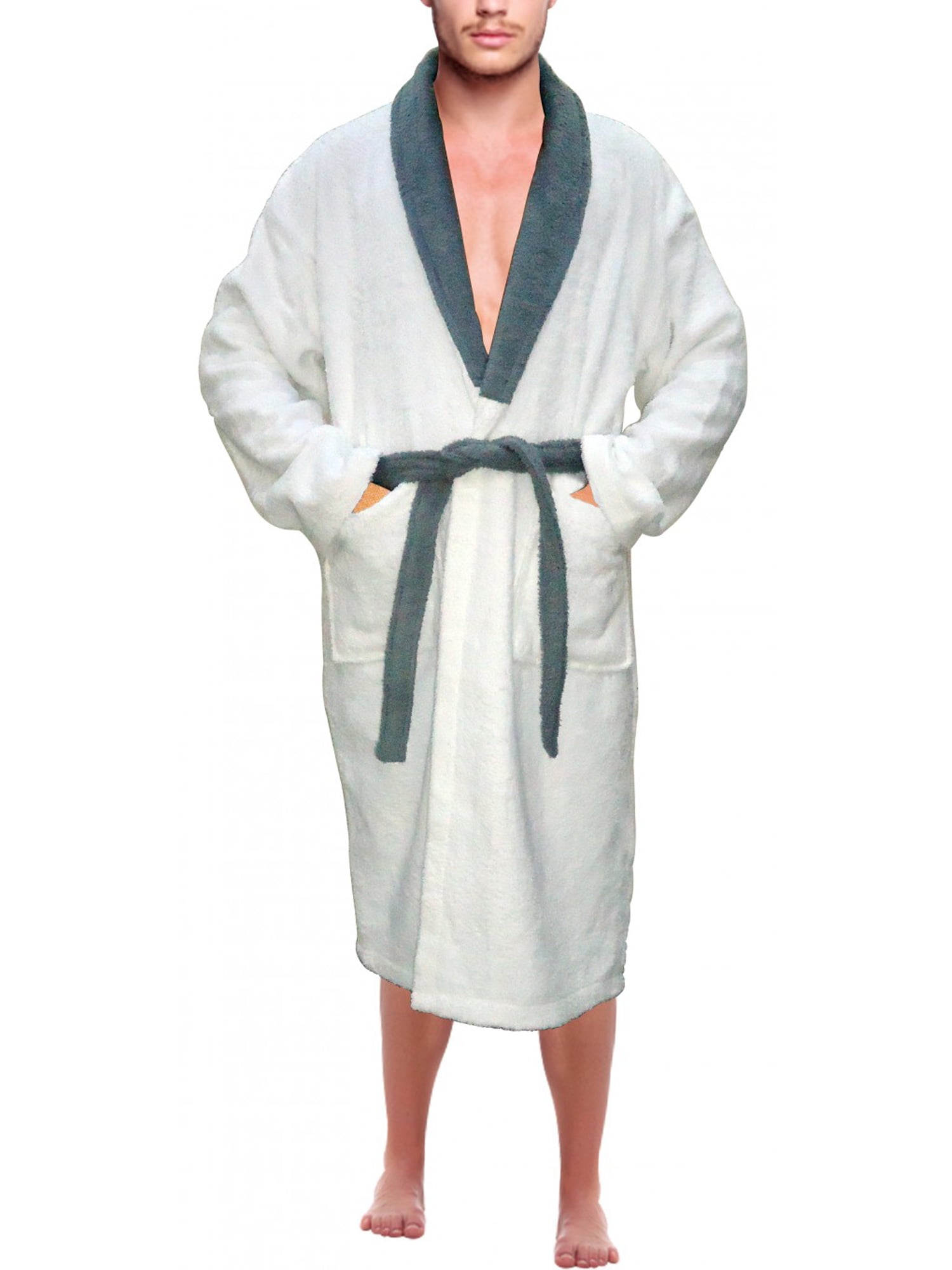 Men?s 100% Terry Cotton Bathrobe Toweling Gown Robe Two tone White ...