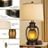PARTPHONER Oatmeal Rustic Farmhouse Table Lamps Set of 2, USB Ports ...