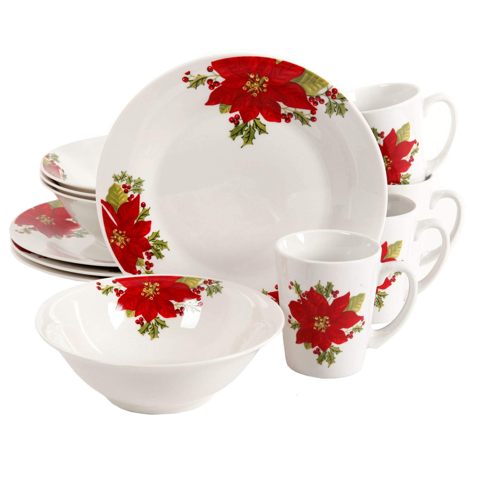 Noble Poinsettia 12 pc Dinnerware Set - Rim Shape - Decorated - Fine ...