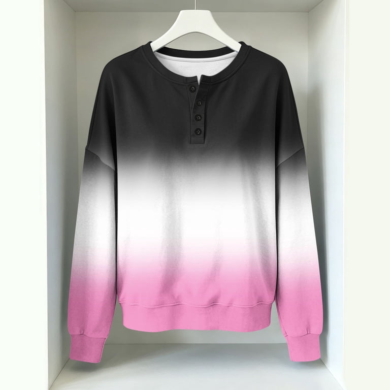 Qgtaibl Womens Long Sleeve Henley Sweatshirts Fashion Gradient Color ...
