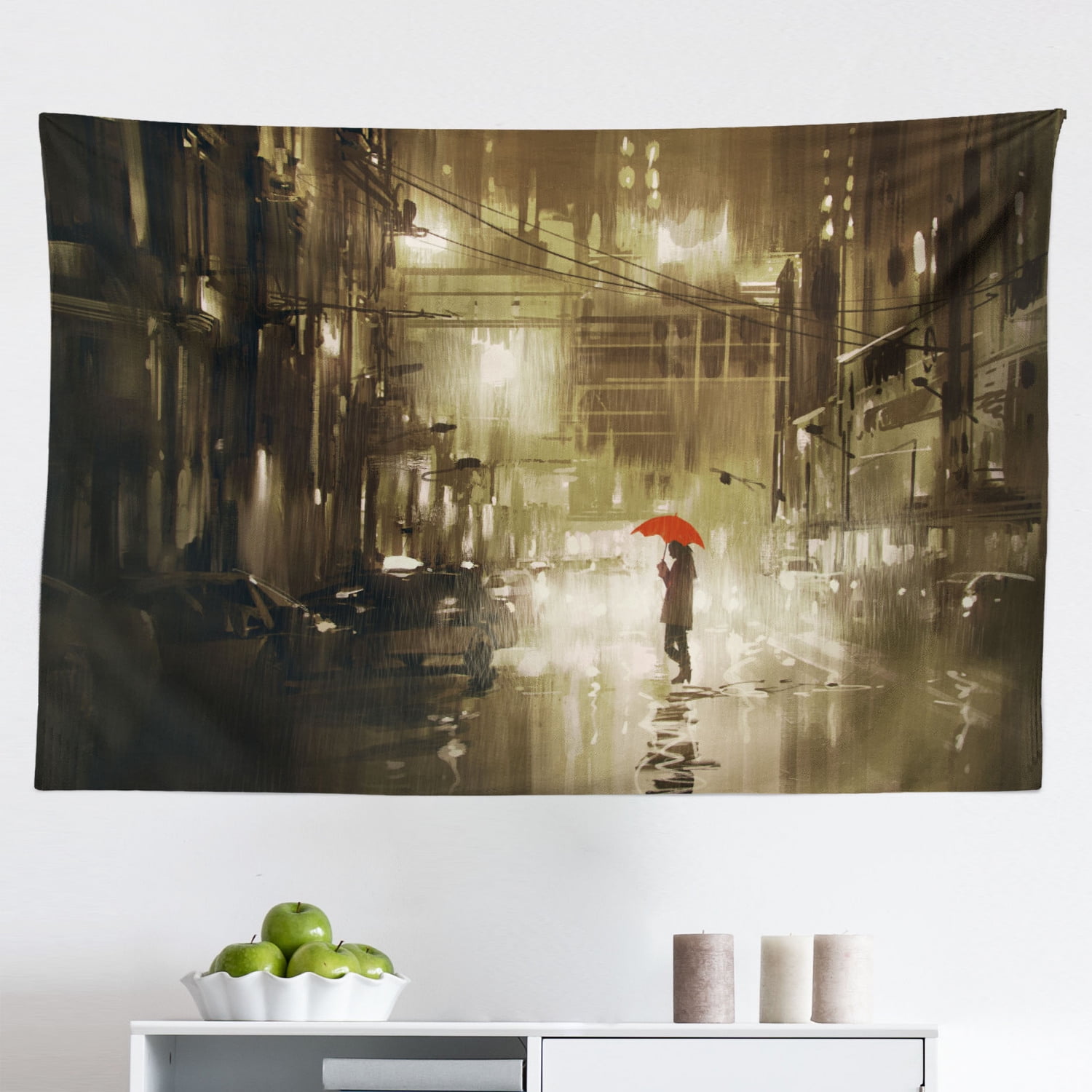 Japanese Tapestry, Japanese Sakura Tree Flowers on Umbrellas and Curved ...