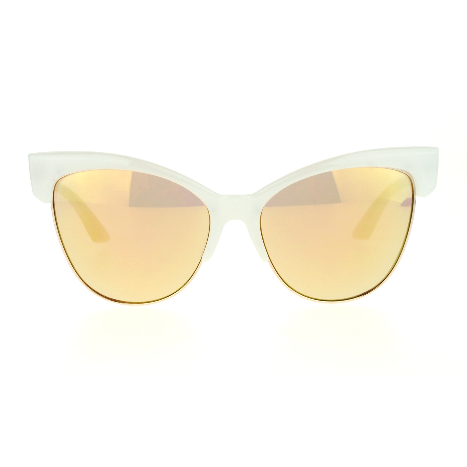 Sa106 Mirrored Mirror Lens Half Horn Rim Cat Eye Womens Retro