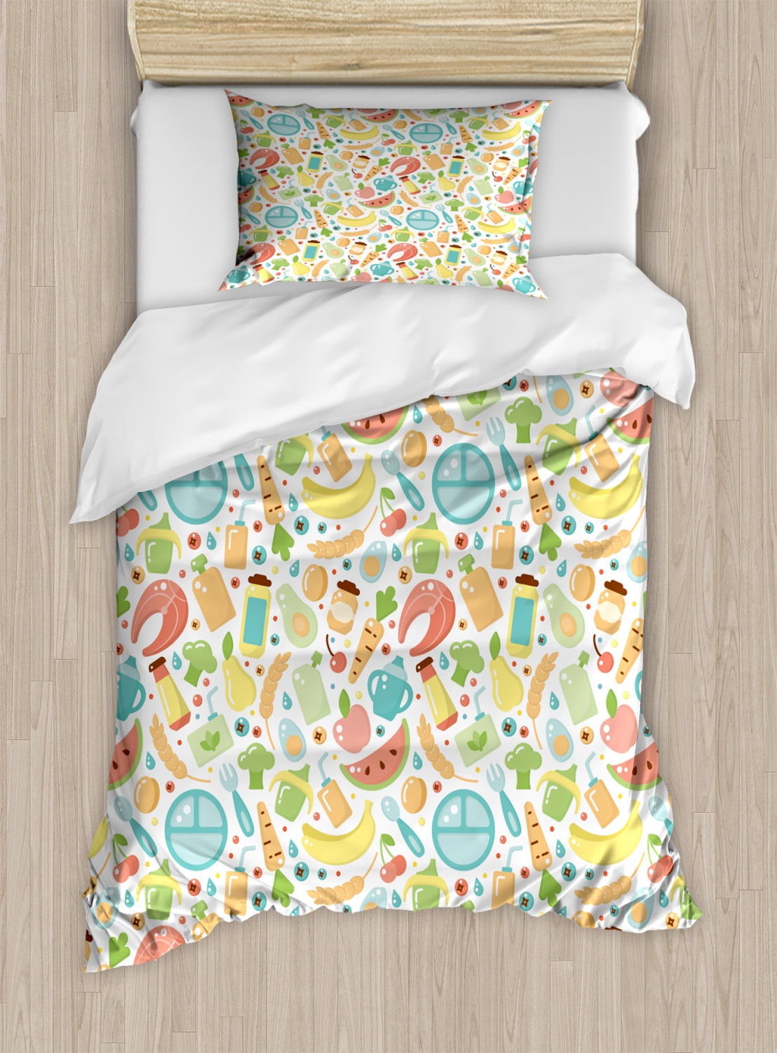 Salmon Duvet Cover Set Twin Size, Baby Food Watermelon Banana Apple ...