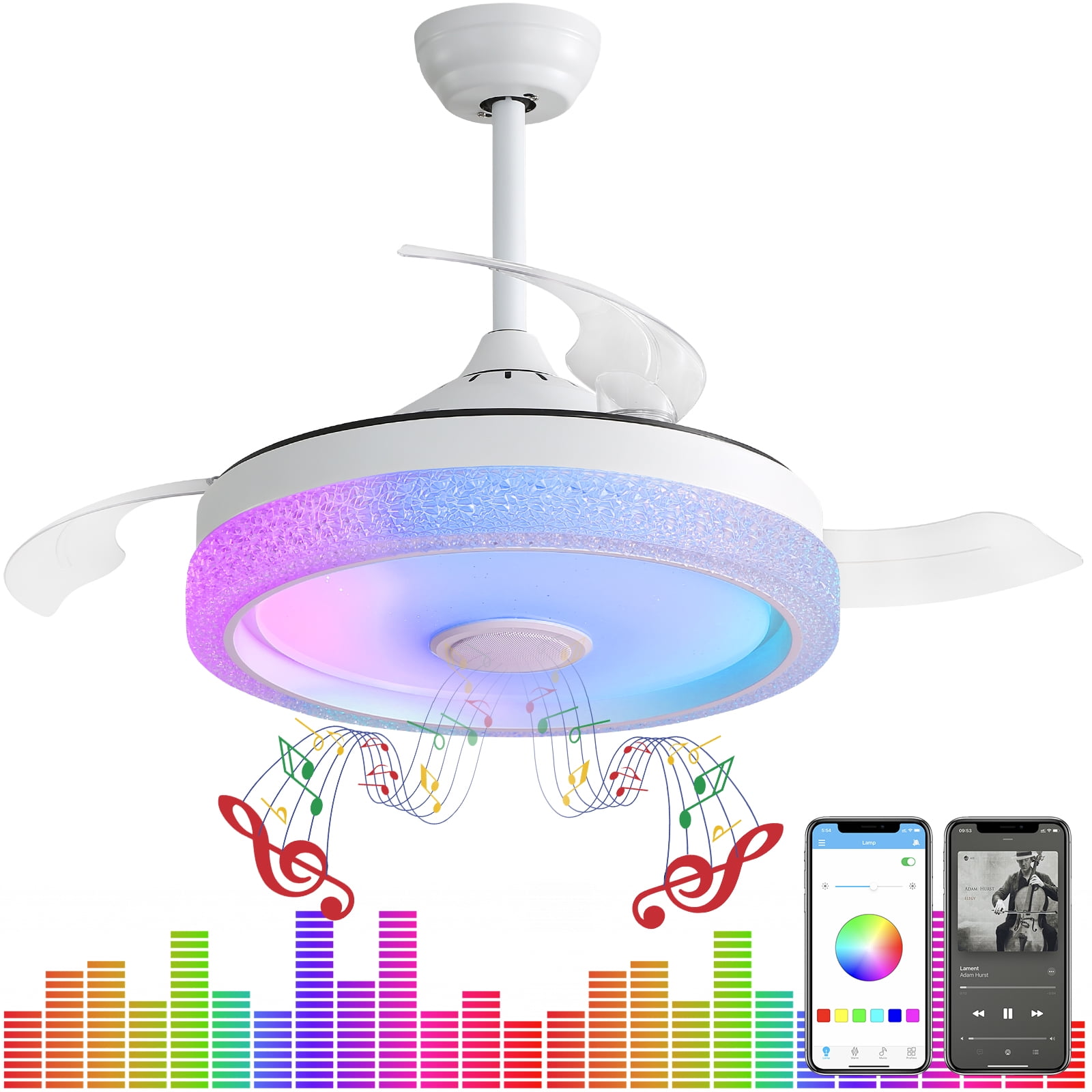 Sofucor 42" Retractable Smart Ceiling Fan with Lights Bluetooth Control ...