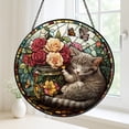 Cat Poppy Flower Garden Stained Glass Style Window Suncatcher Hanging ...