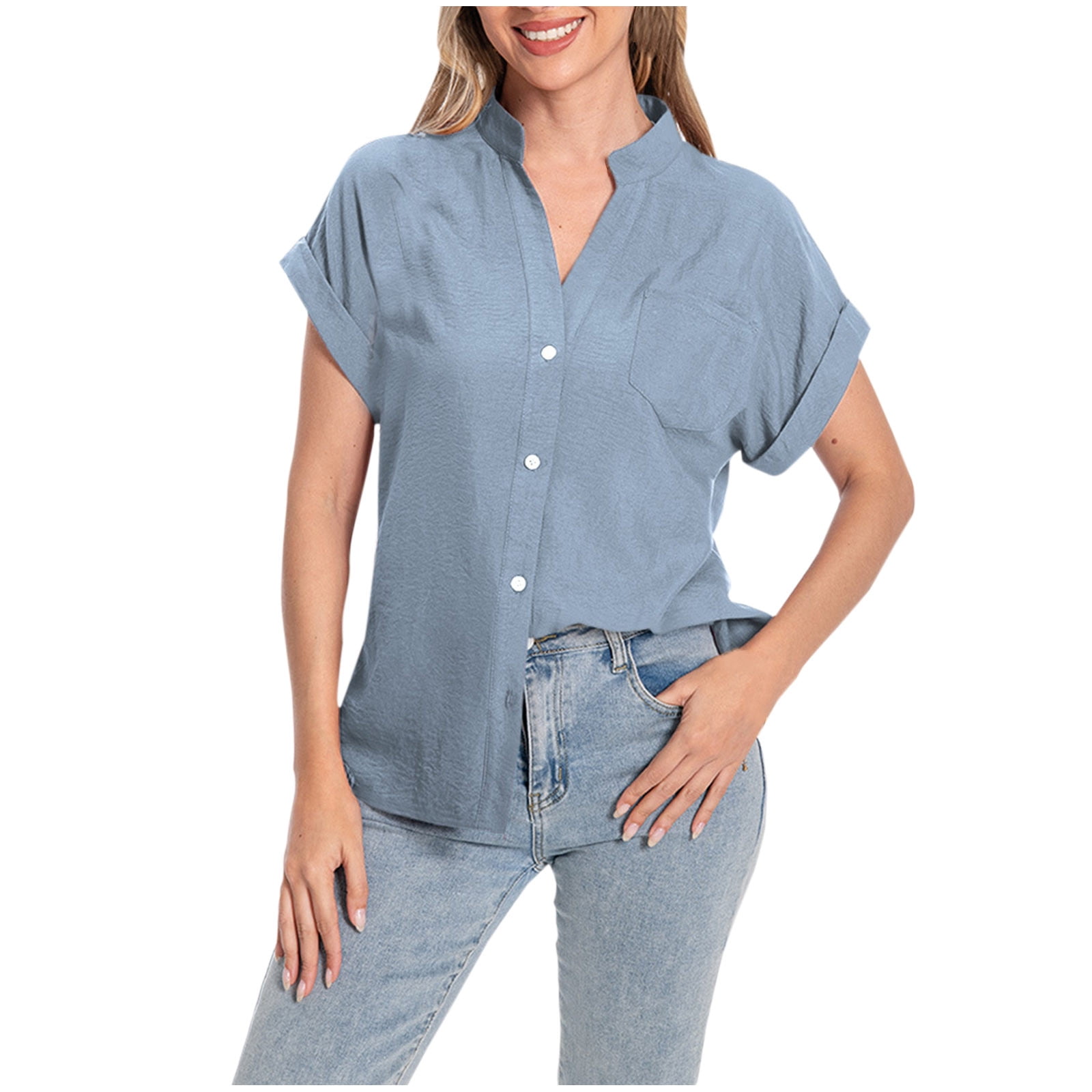 Click here for Faiwad Women Button Down Shirts With Pockets Short... prices