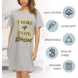 3 Pack: Womens 100% Cotton Sleep Shirt - Soft Printed Sleep Dress ...