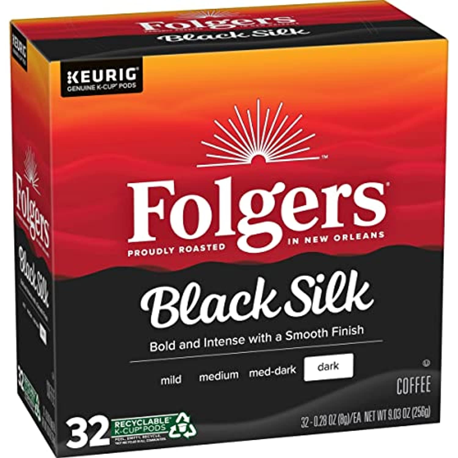 Folgers Black Silk Dark Roast Coffee, 128 Keurig K-Cup Pods, 32 Count ...