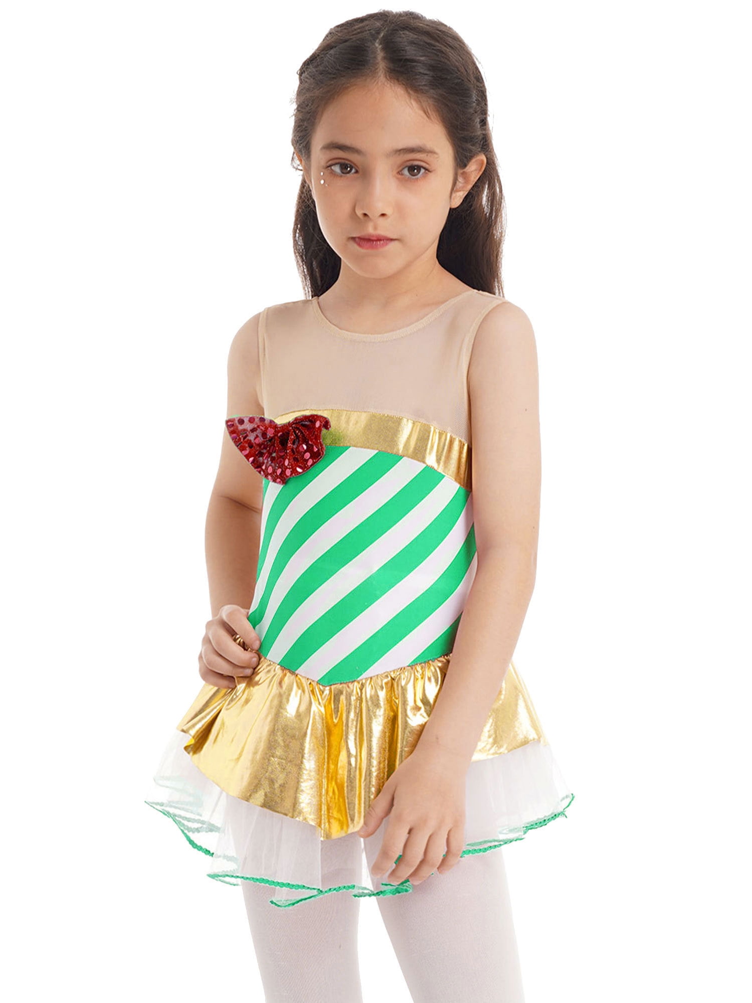 renvena Kids Girls Sleeveless Metallic Striped Dance Leotard Ballet ...