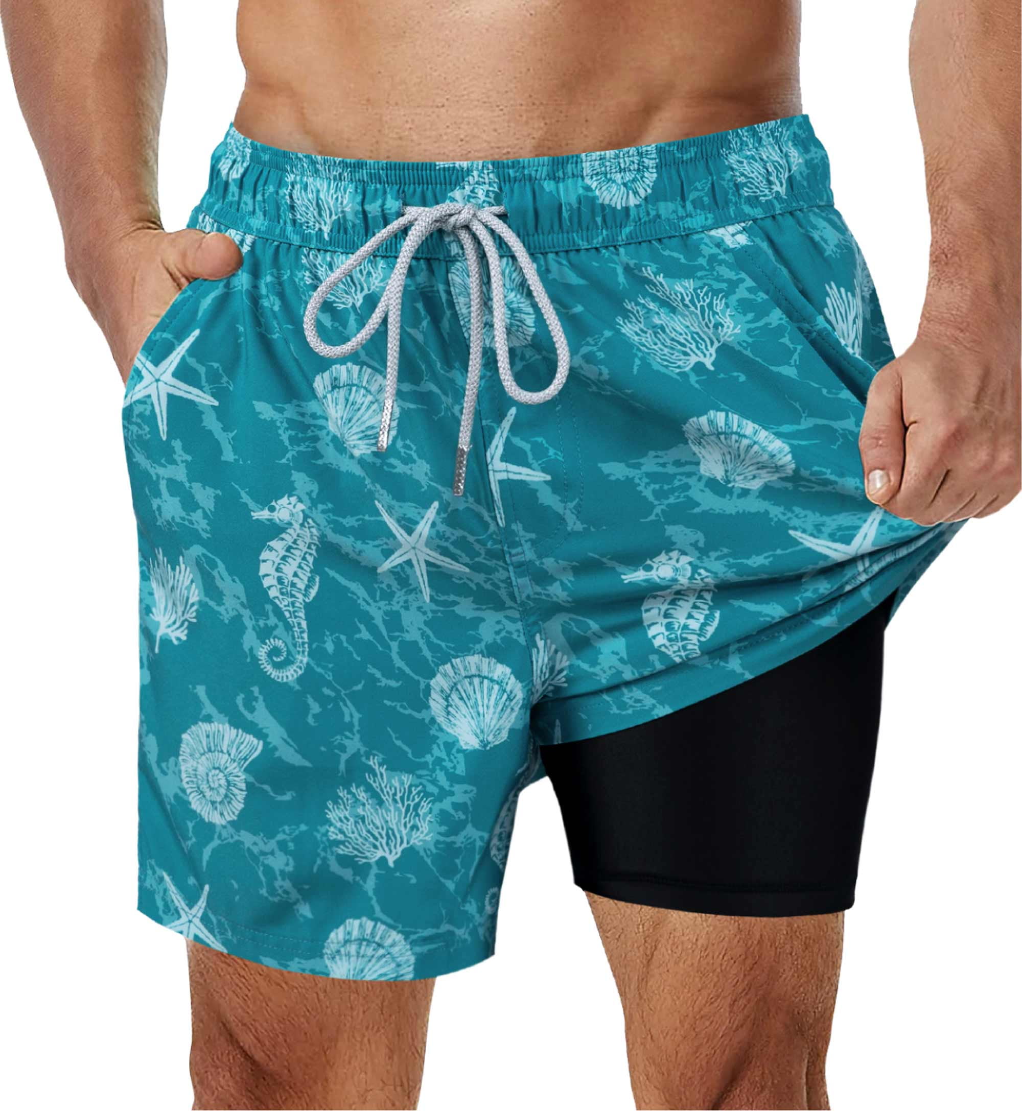 SURF CUZ Men's Swimming Trunks with Compression Liner 2 in 1 Beach Swim ...