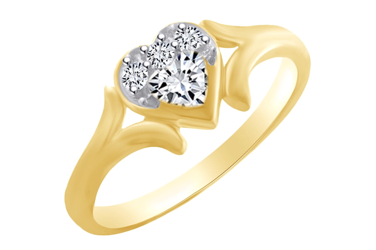Heart & Round Shape White Cubic Zirconia Heart Promise Ring In 14k ...