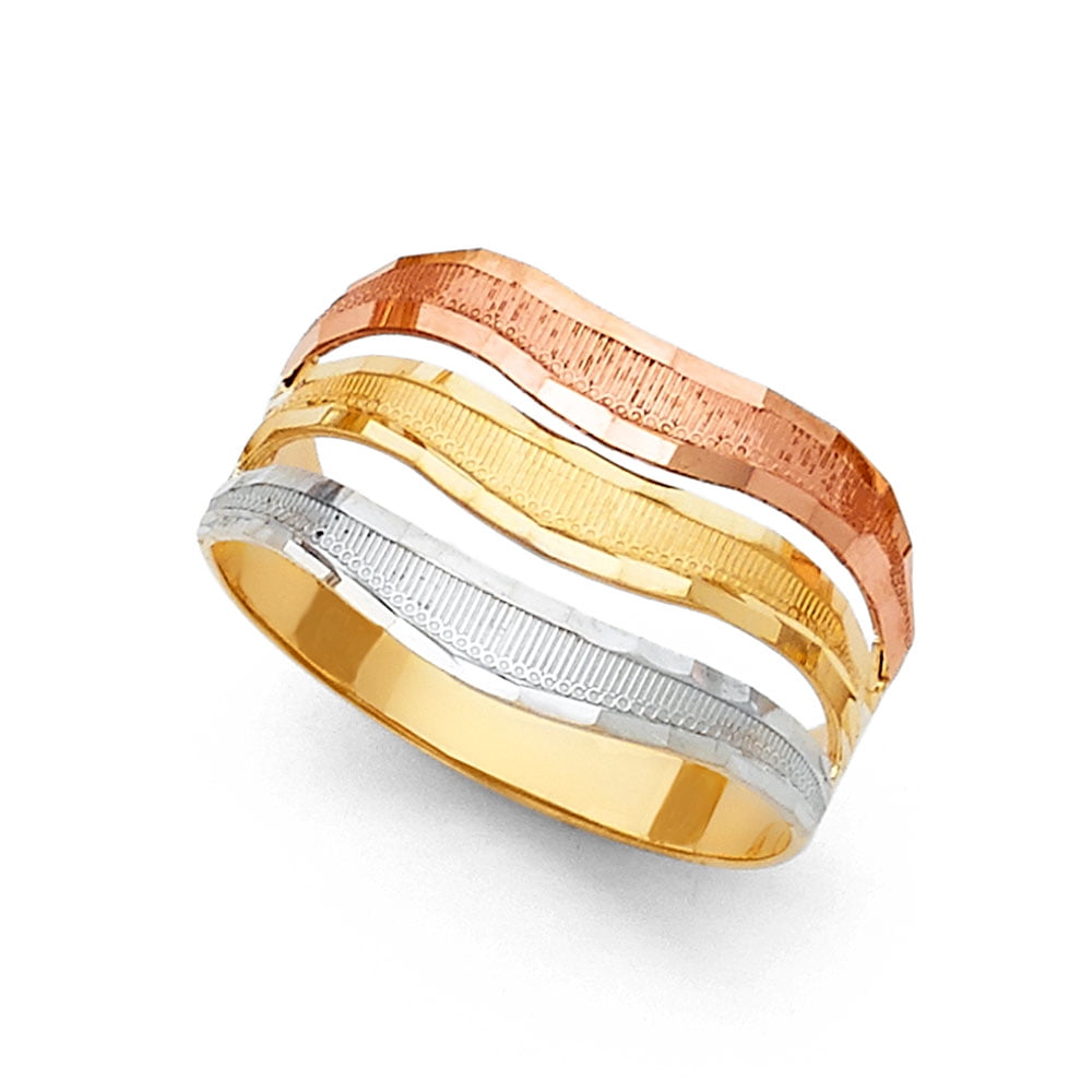 Semanario Ring Three Band 14k Yellow White Rose Gold Diamond Cut ...