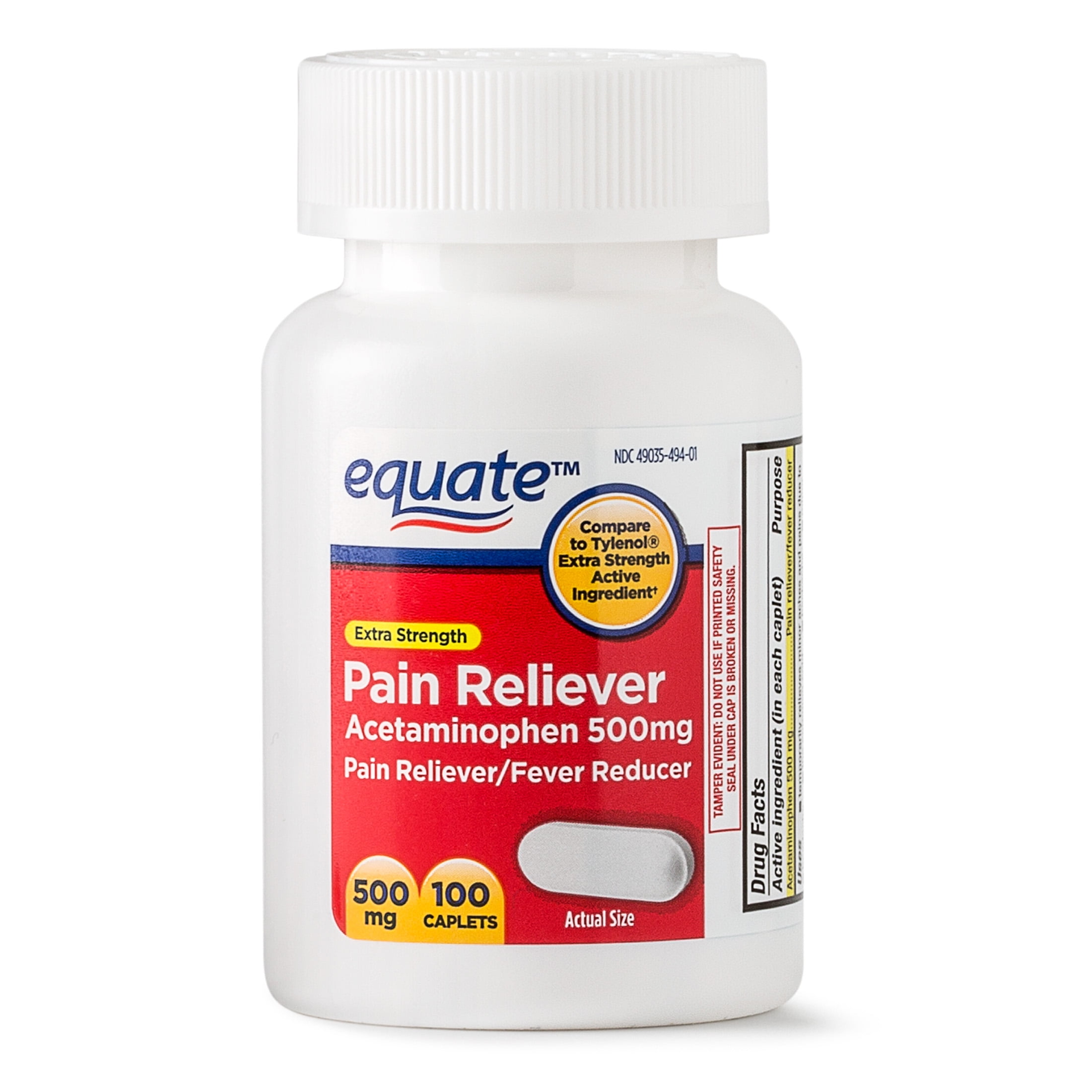 Equate Extra Strength Acetaminophen Caplets, 500 mg, 100 Ct - Walmart.com Equate Extra Strength Acetaminophen Caplets, 500 mg, 100 Ct - Walmart.com