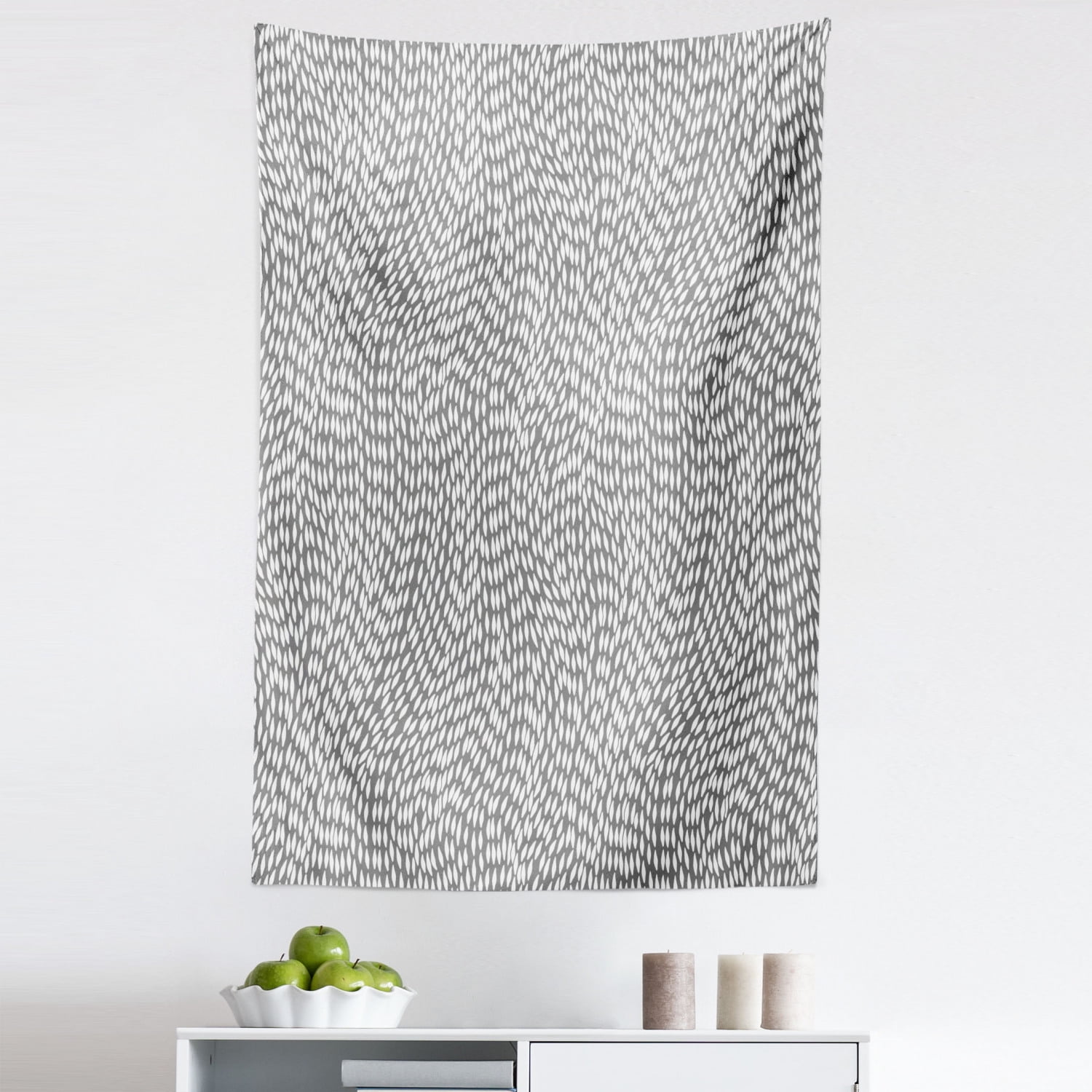 Grey and White Tapestry, Hand Drawn Style Pattern with Abstract Waves ...