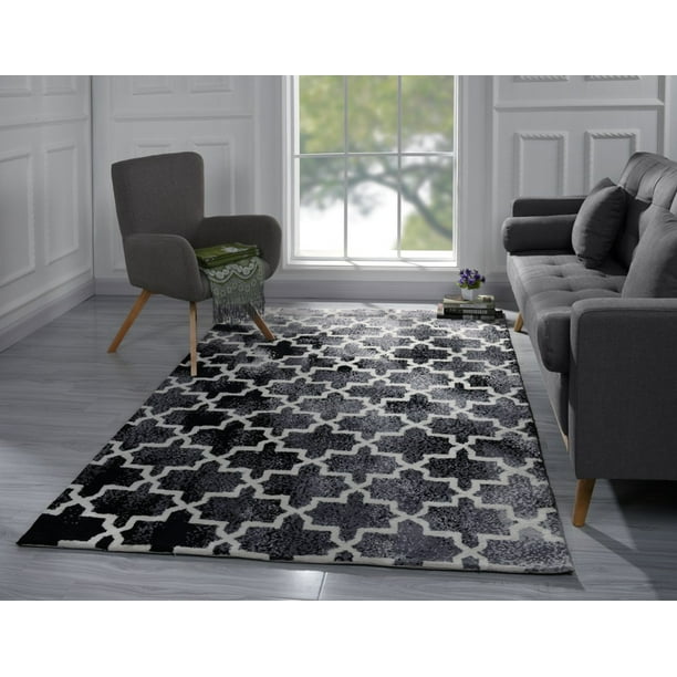 Modern Carpet with Geometric Shape Design, Moroccan Trellis Pattern ...
