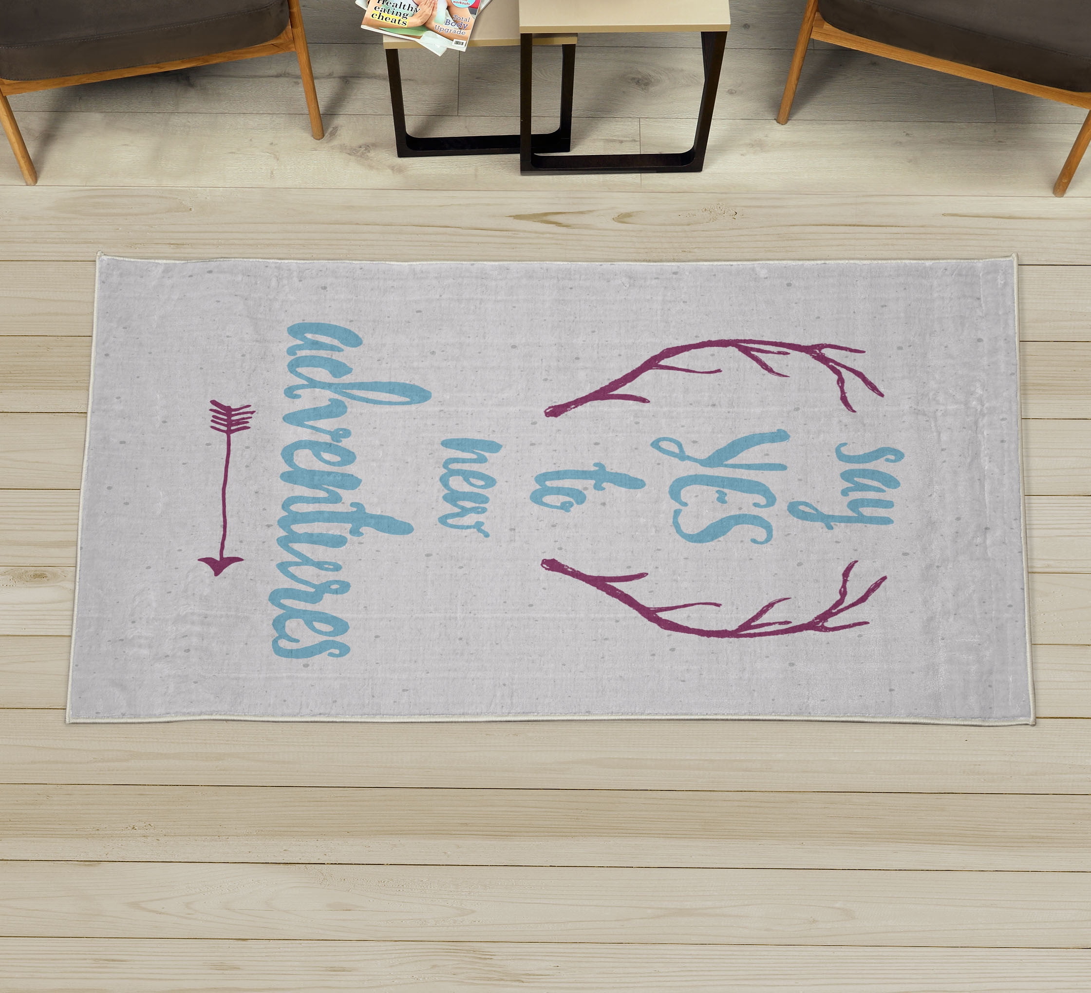 Adventure Decorative Rug, Calligraphic Words Antlers and Arrow on ...