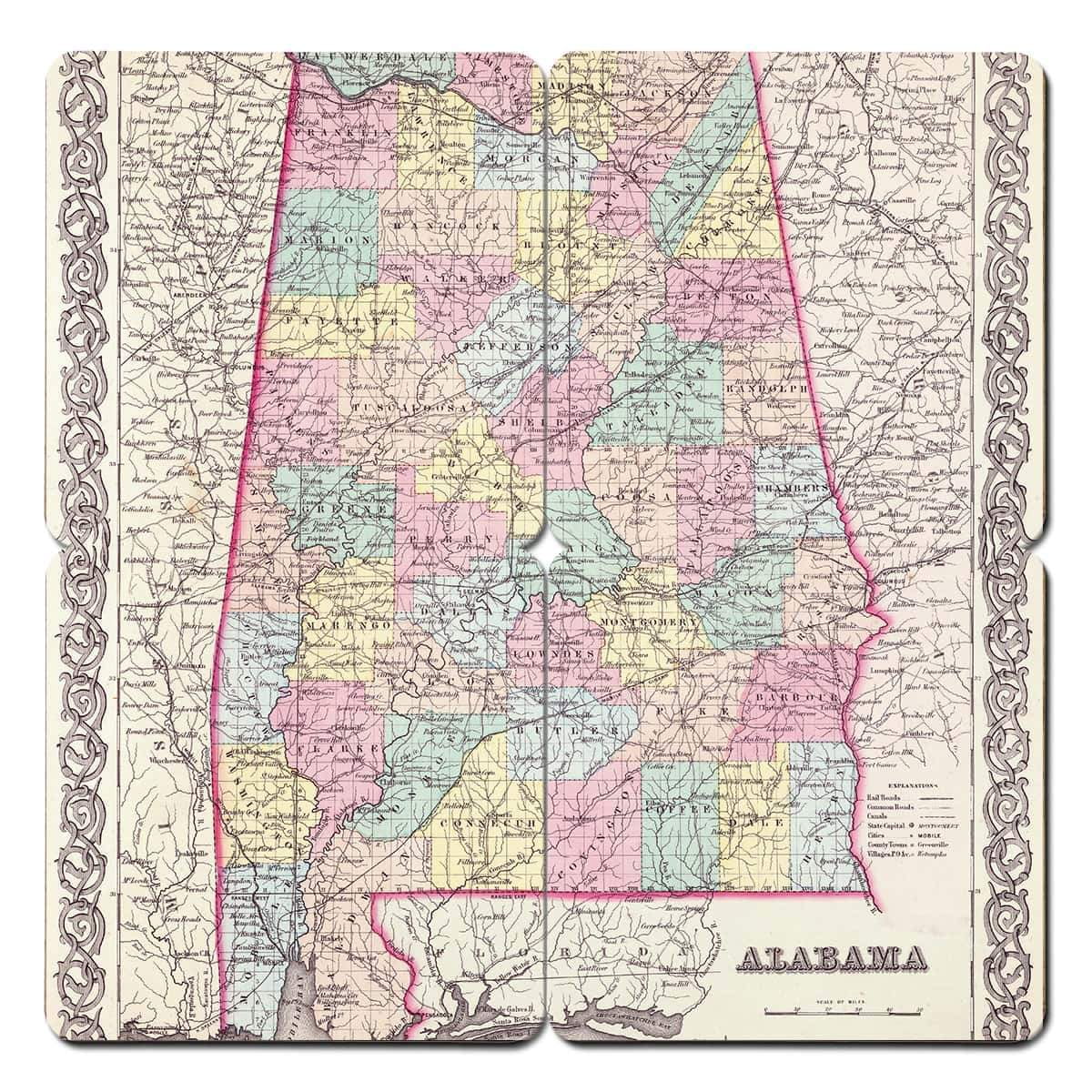 Alabama Old World Map Coaster - Walmart.com