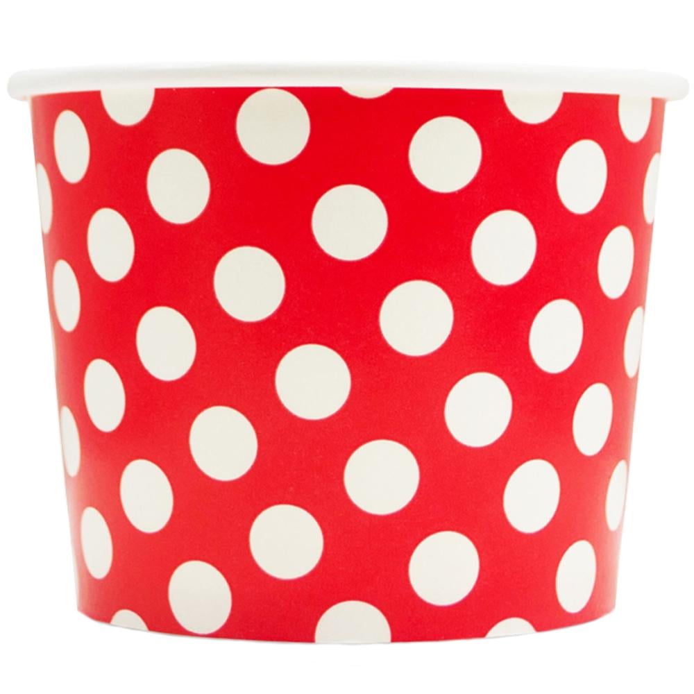 [50 Count] Red Paper Ice Cream Cups - 16 oz Polka Dot Disposable Bowls ...