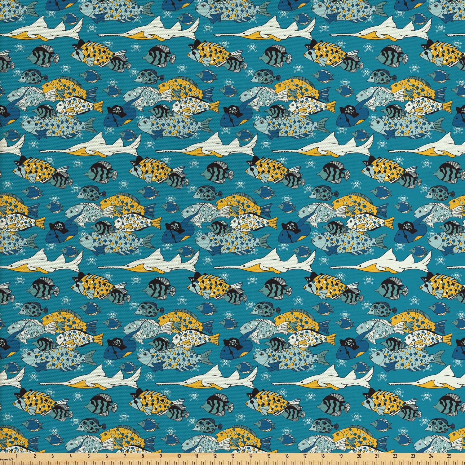 Underwater Fabric by the Yard, Illustration of Pirate Marine Pattern ...