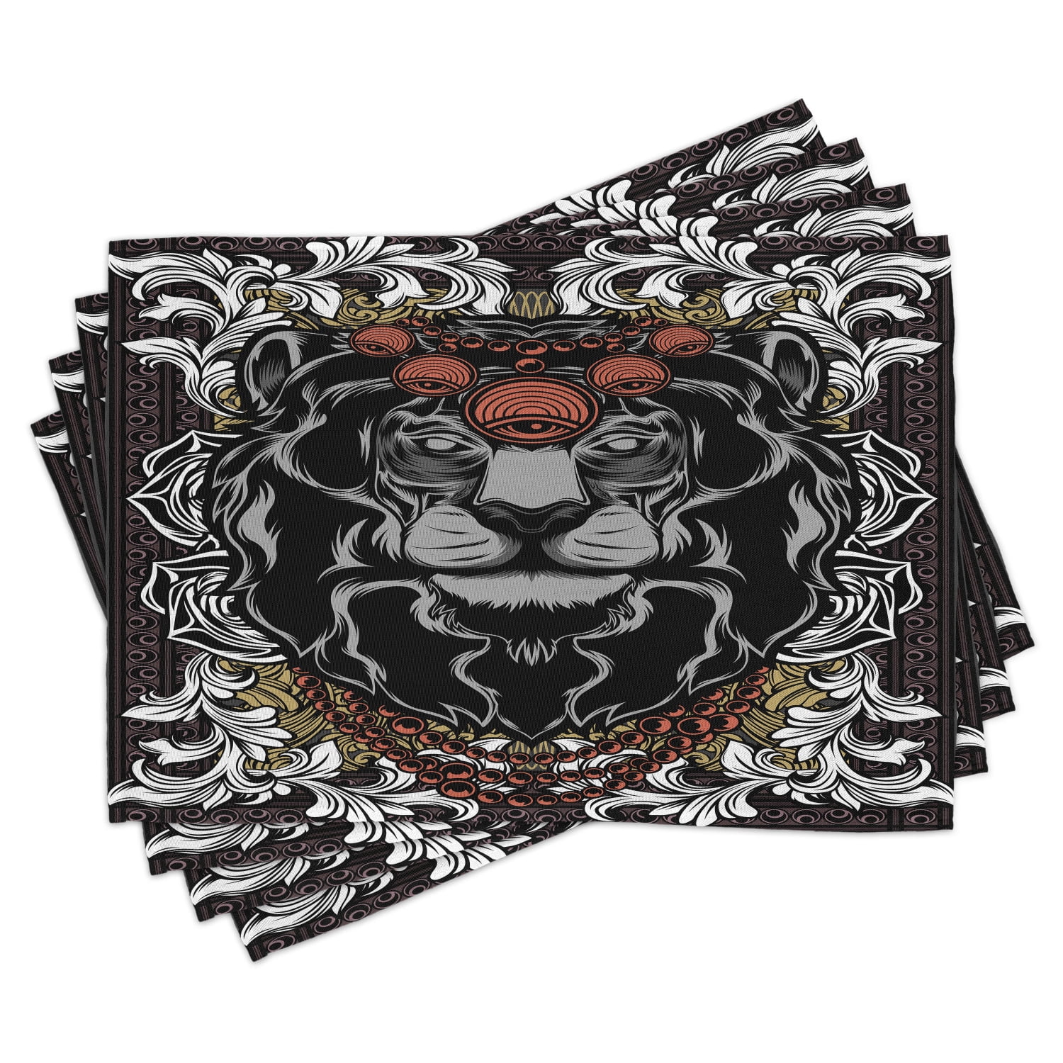 Ambesonne King Place Mats Set of 4, Jungle Emperor Lion Frame, Standard ...