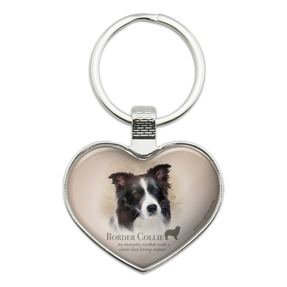 Border Collie Dog Breed Heart Love Metal Keychain Key Chain Ring ...