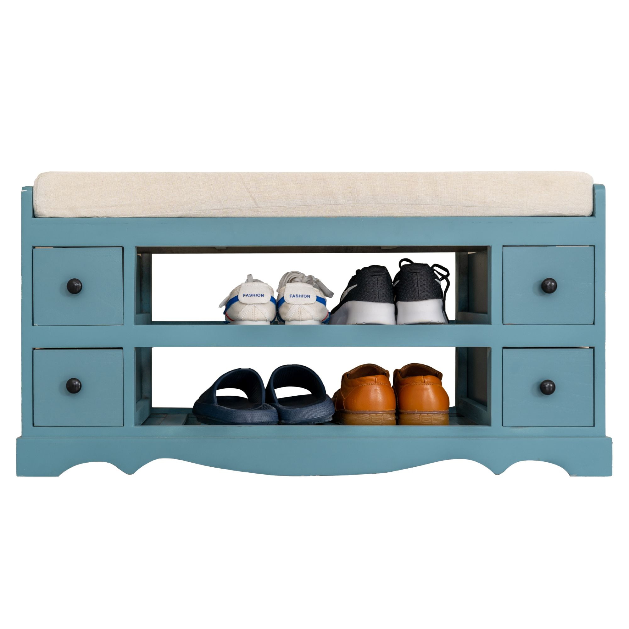 Blue Shoe Storage Bench with White Seating Cushion - Walmart.com