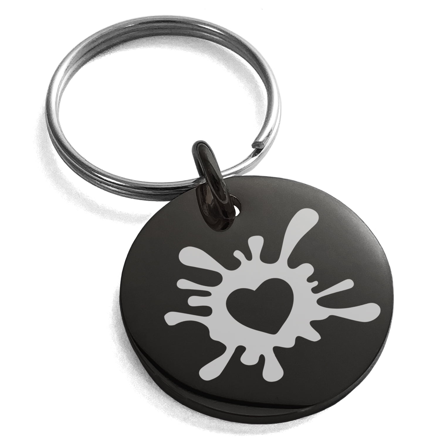 Stainless Steel Heart Love Splatter Engraved Small Medallion Circle ...