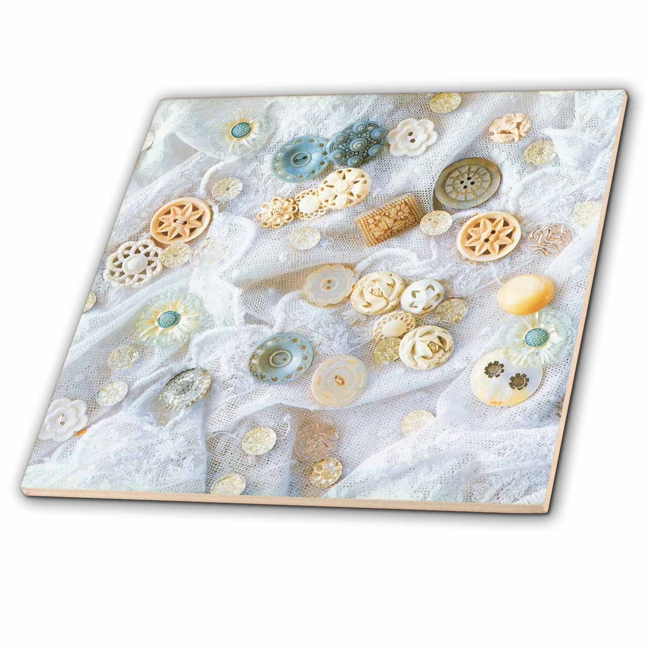 3dRose Vintage Buttons On Lace - Ceramic Tile, 6-inch - Walmart.com