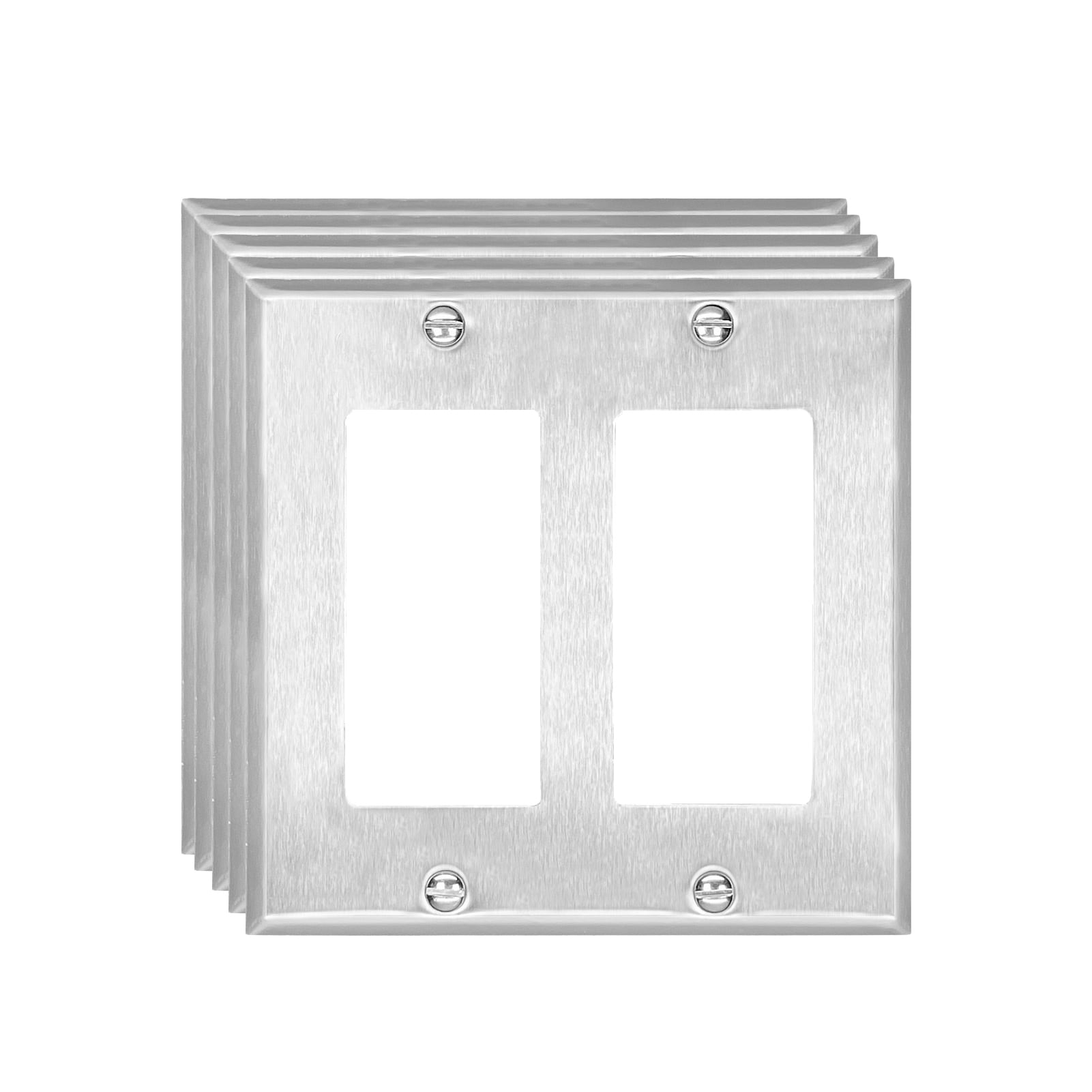 UCOMEN Silver 2-Gang Metal Wall Plate (5 Pack) - Standard Size for ...