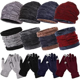 3 PCS Winter Beanie Hat Scarf Set with Gloves Touch Screen Cold Weather ...
