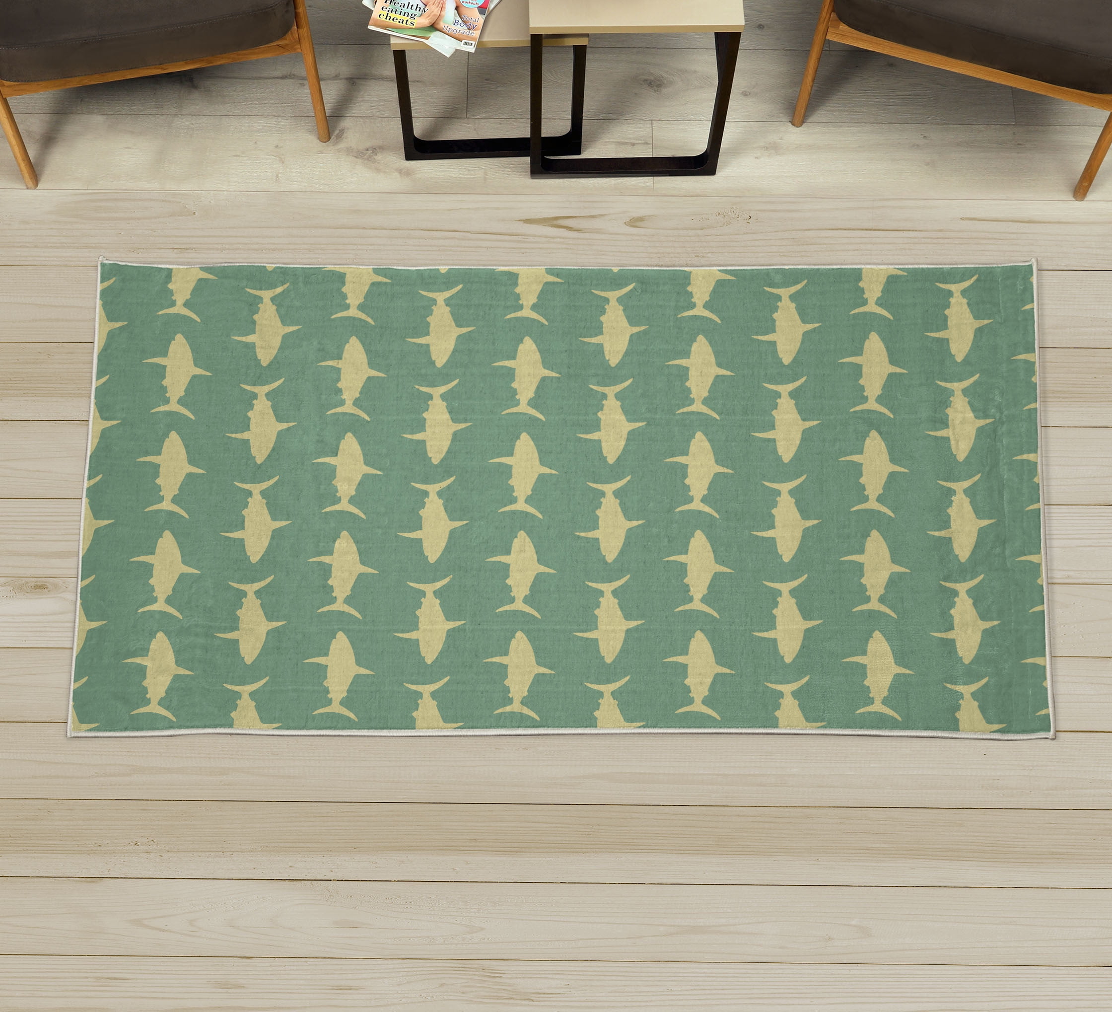 Sea Animals Decorative Rug, Sharks Swimming Horizontal Silhouettes ...