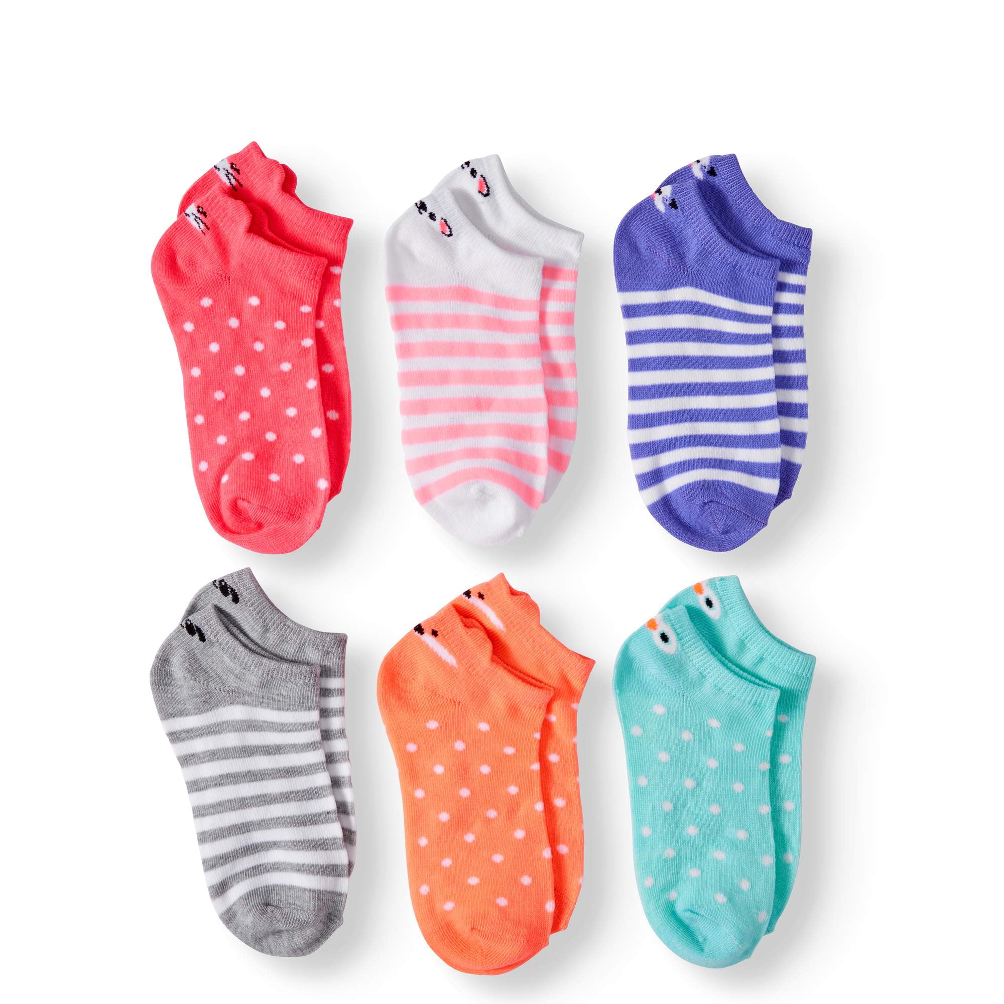Wonder Nation Girls Socks, 6 Pack No Show Assorted (Little Girls & Big ...