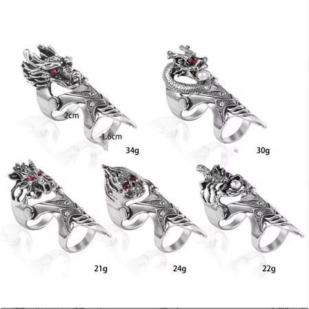 cueiha 5 Pieces Punk Gothic Knuckle Full Finger Double Ring, Silver ...