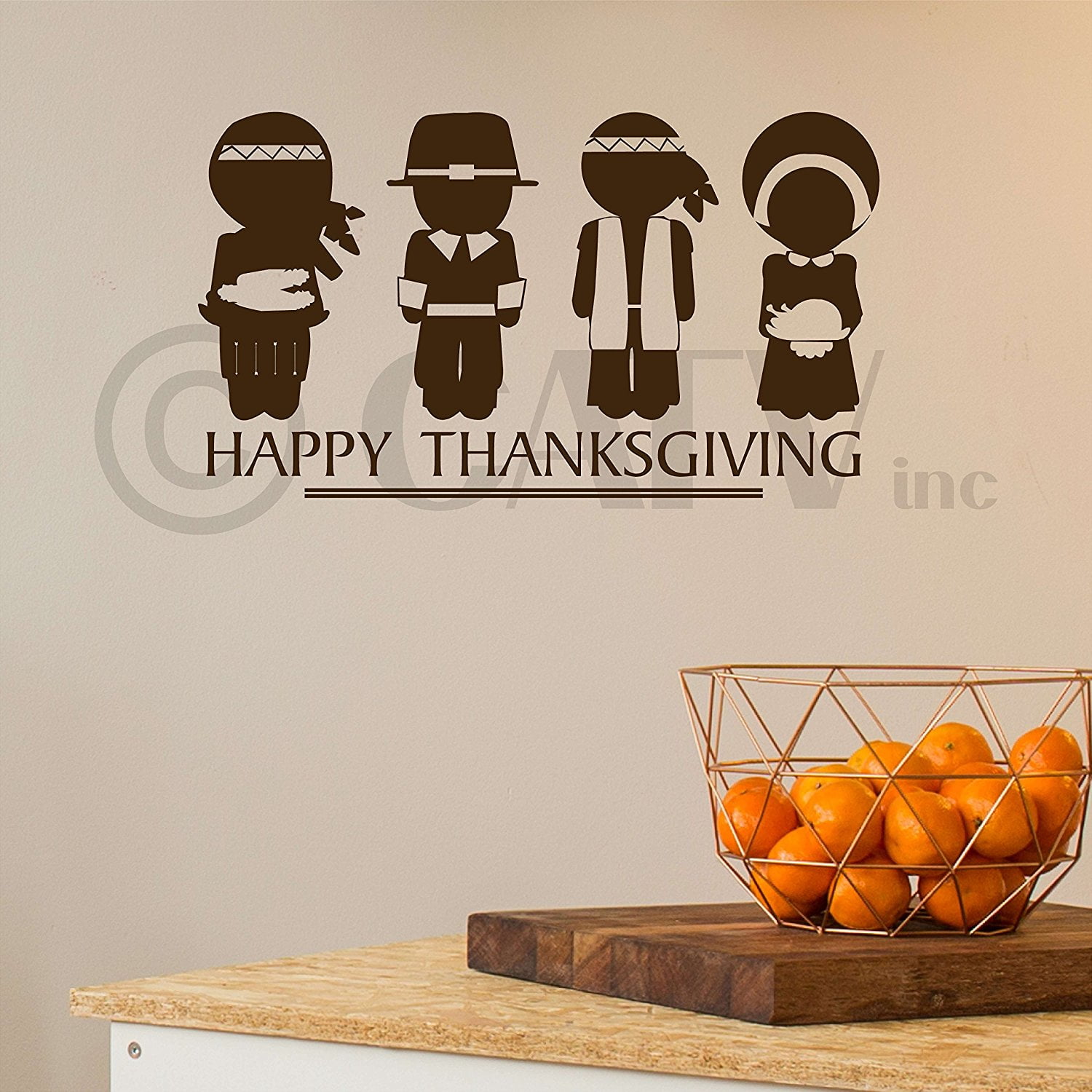Happy Thanksgiving Pilgrims and Indians Vinyl Lettering Wall Decal ...