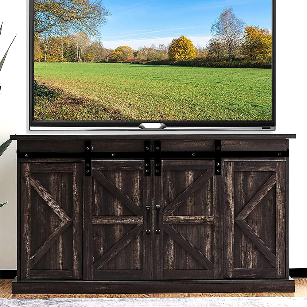TURBRO Fireside Sliding Barn Door TV Stand, Supports TVs up to 65 ...