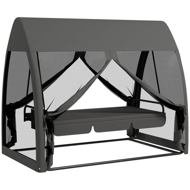 Outsunny 3-Seat Outdoor Swing Chair, Chaise Lounger Bed w/ Canopy ...