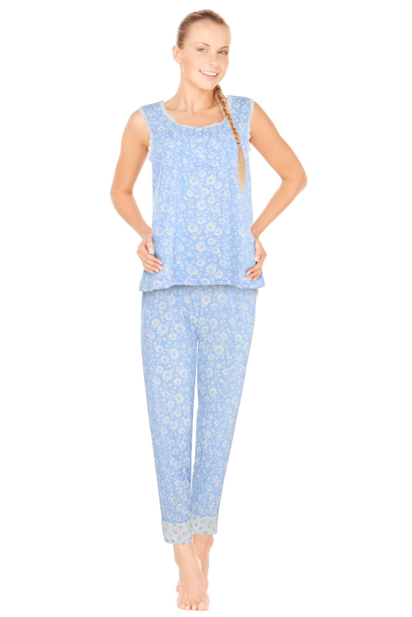 JEFFRICO Womens Pajamas For Women Sleeveless Pajama Set Sleepwear Soft ...