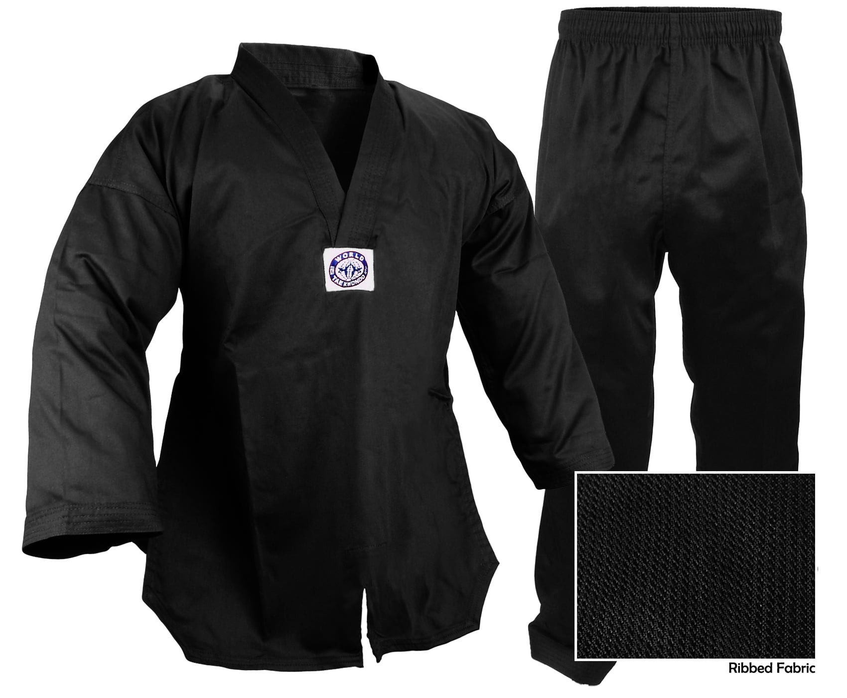 Prowin V-Neck Taekwondo Ribbed Cotton/Poly Fabric Black TKD Gi Uniform ...