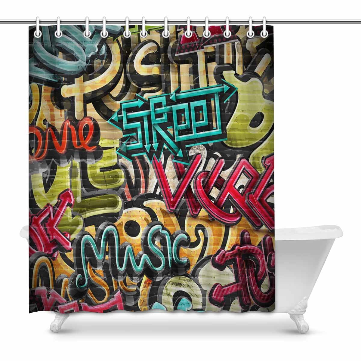 Mkhert Graphic Graffiti Bathroom Shower Curtain 60x72 Inch
