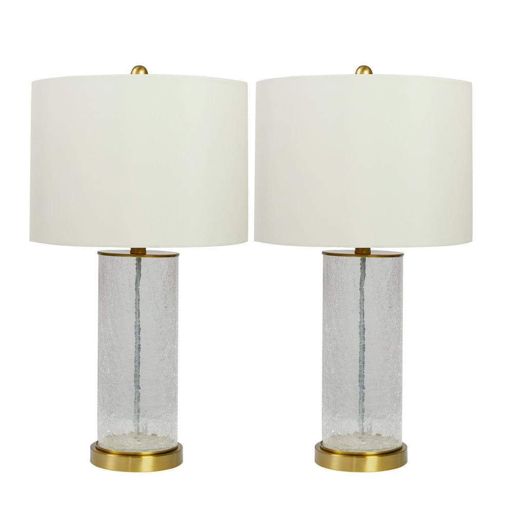 Clear Crackle Glassab Metal Table Lamp Golden Sateen Hardback