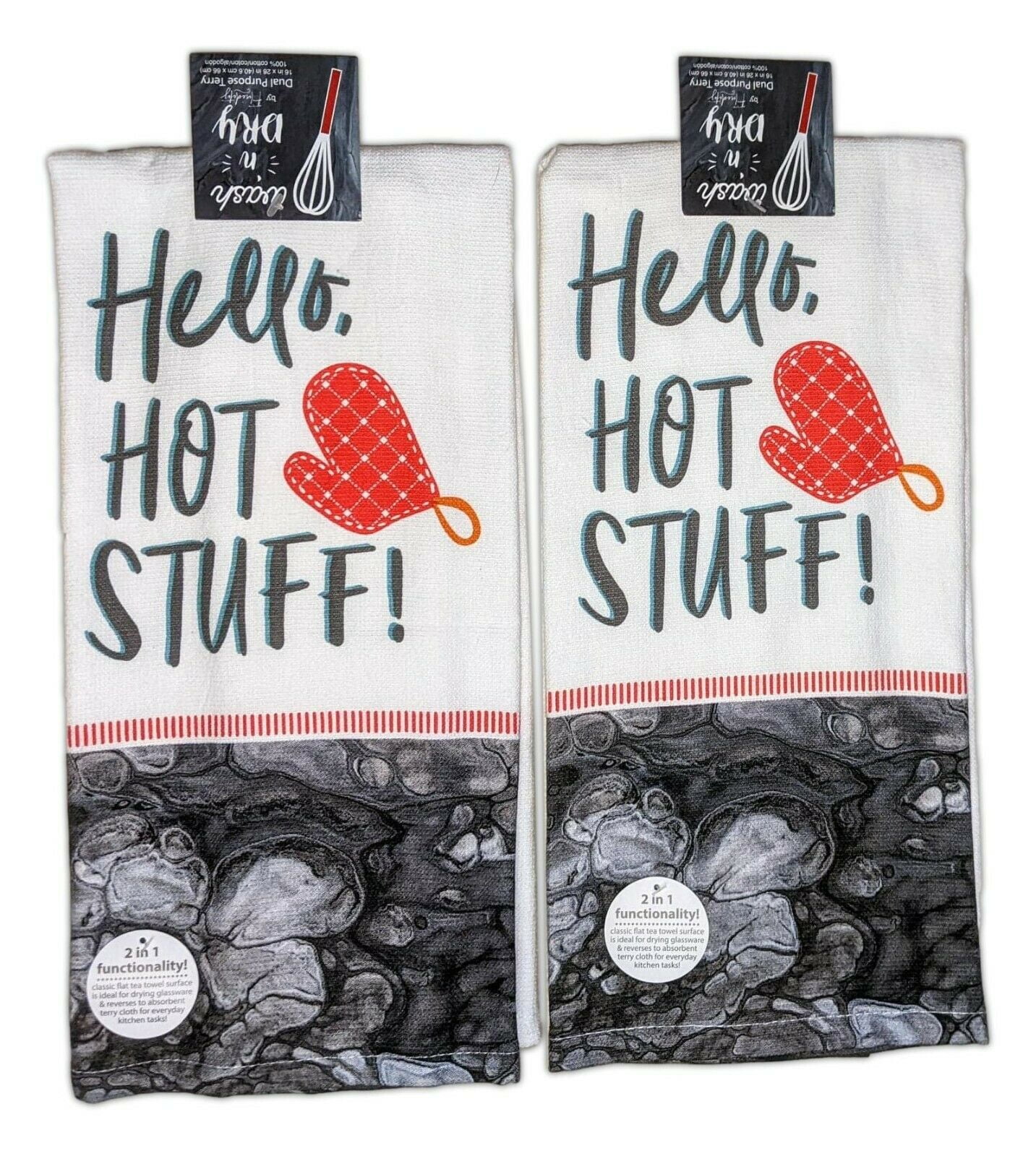 Set of 2 Wash 'N Dry HELLO HOT STUFF! Terry Kitchen Towels by Kay Dee ...