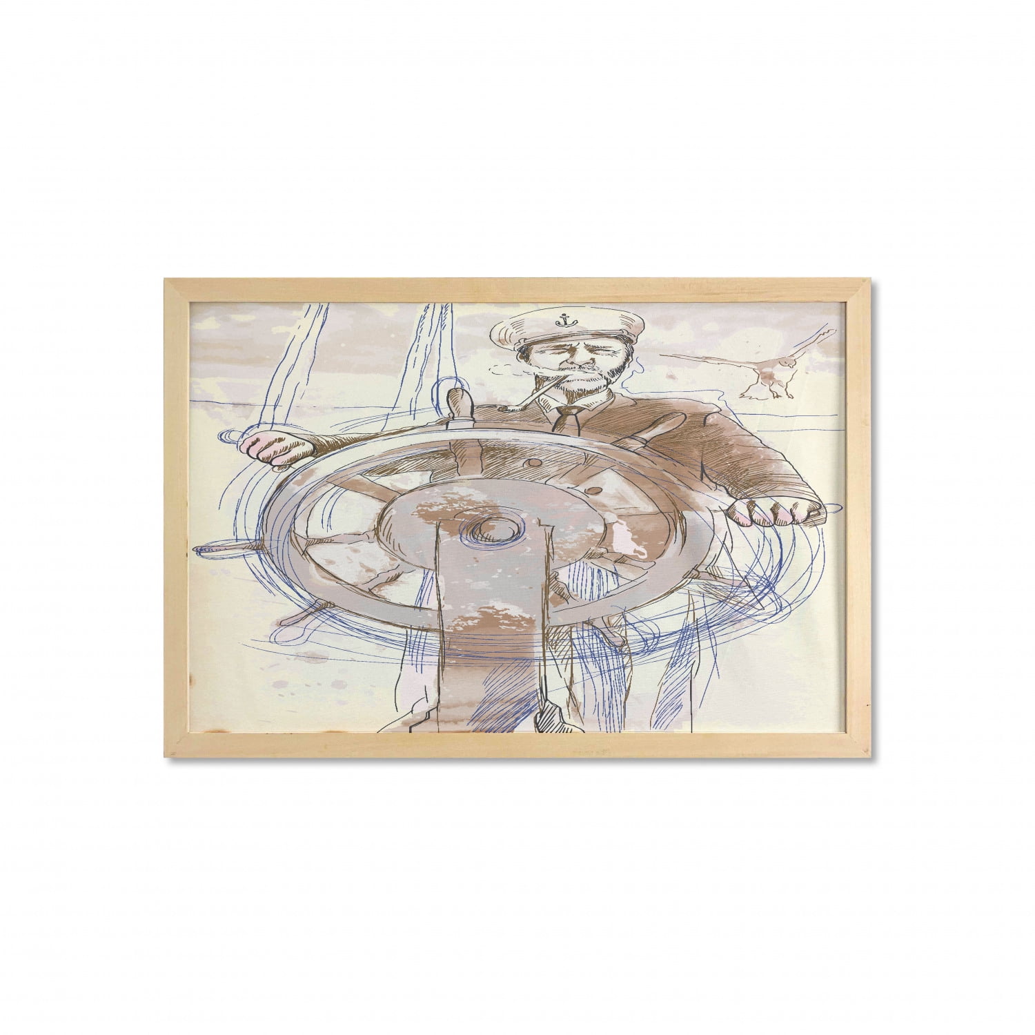 Nautical Wall Art with Frame, Sea Captain the Leader Seaman Sketch Art ...