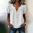 ClodeEU Women's V Neck Puff Short Sleeve Button Blouse ,Casual Loose ...