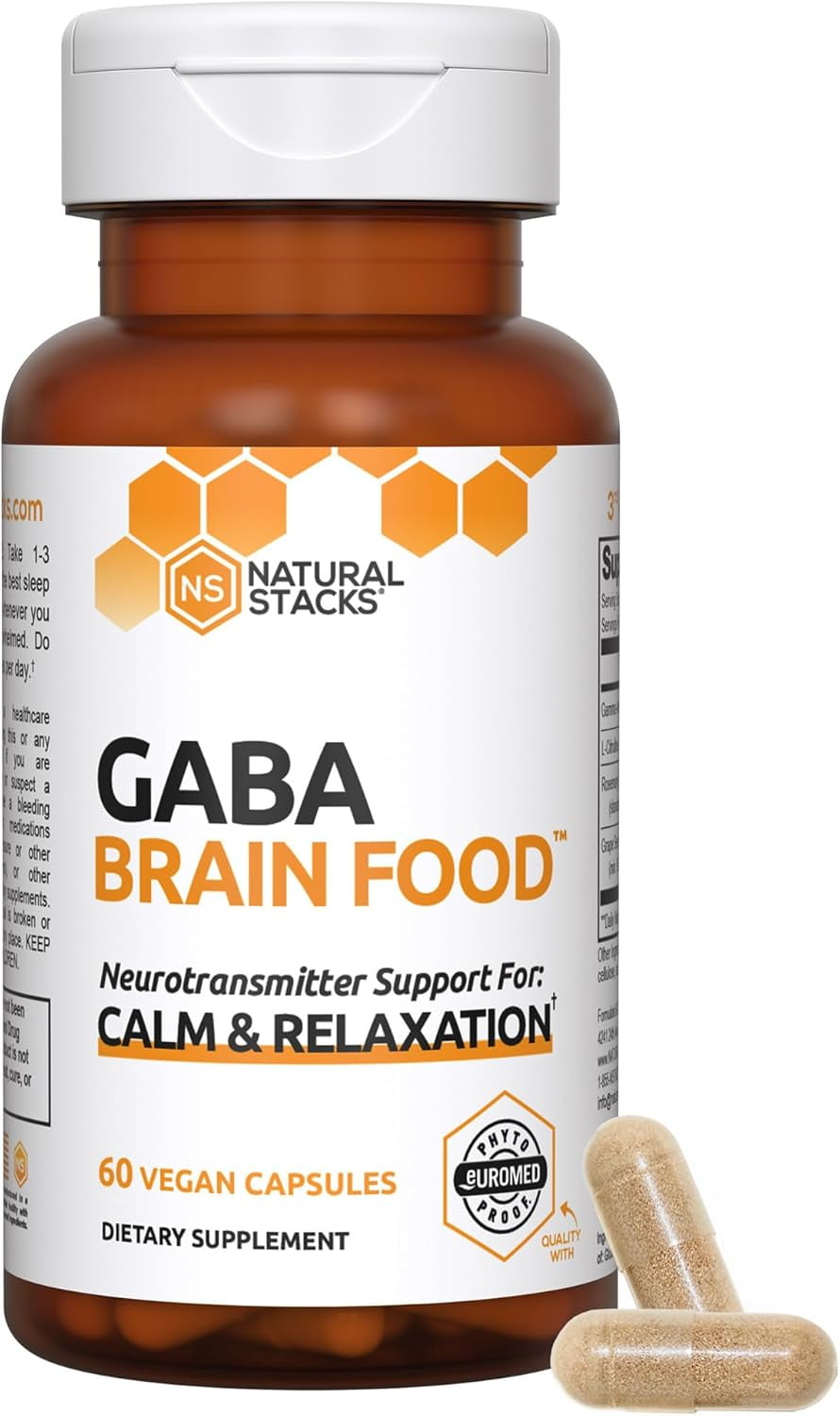 Natural Stacks | GABA Brain Food | 1500 mg por porción | 60 Cápsulas ...
