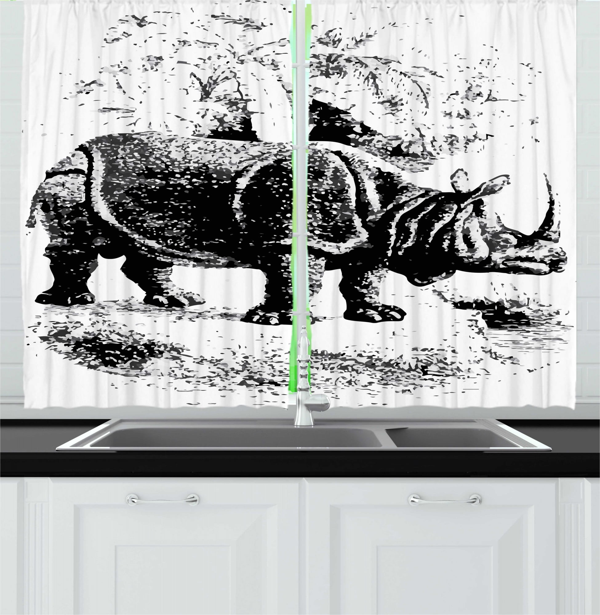 Animal Kitchen Curtains, Vintage Zoology Engraving Monochrome Mammal ...