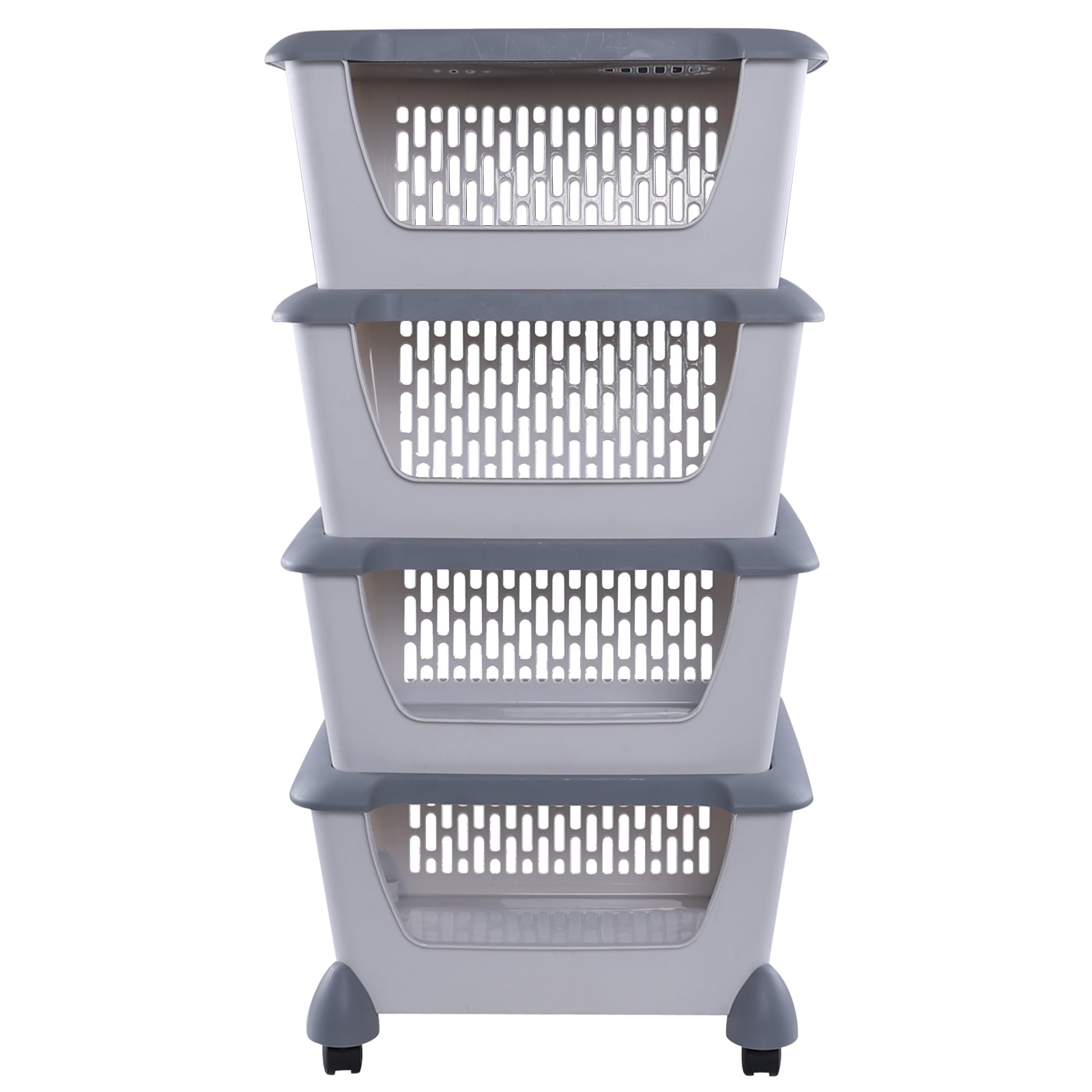 Anbers 4-Tier Stackable Storage Baskets with Rolling Wheels, Plastic ...